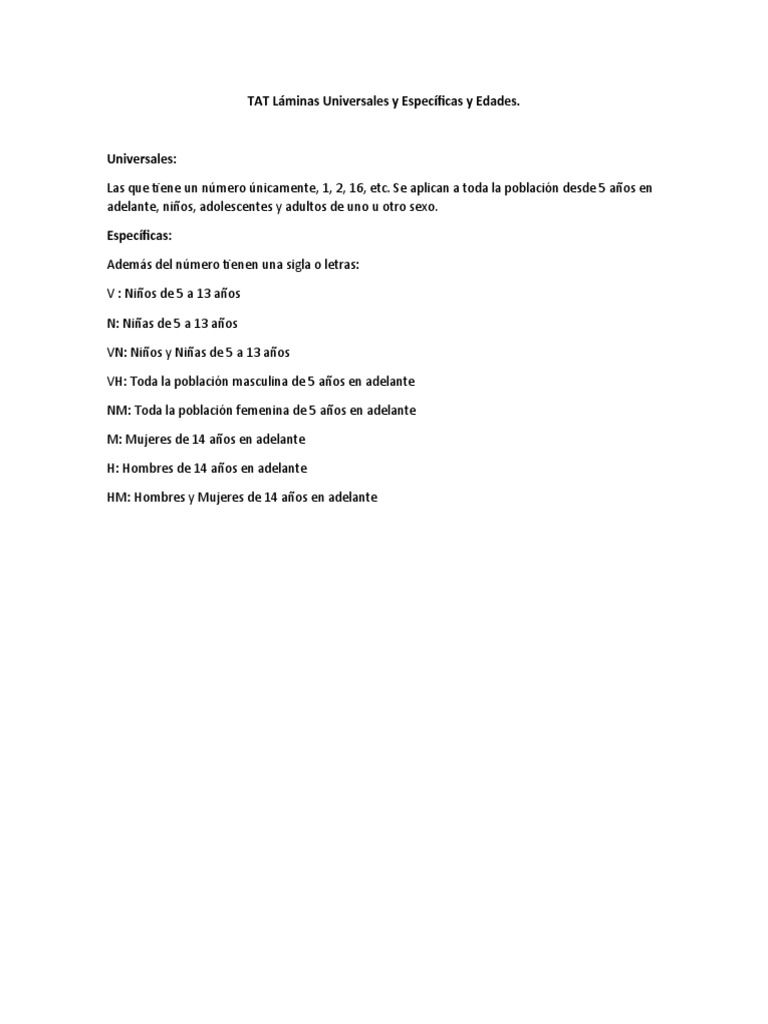 Test de Apercepción Temática TAT Láminas Universales y Específicas y ...