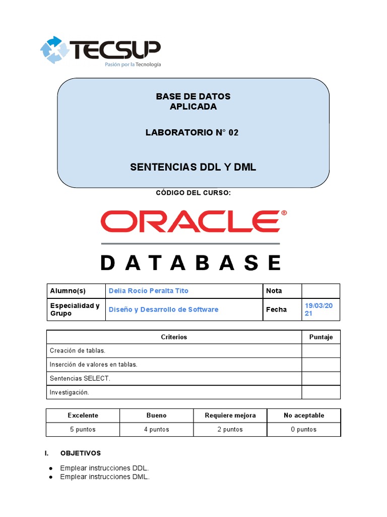 Lab 2 - Sentencias DDL Y DML | PDF | SQL | Gestión de datos
