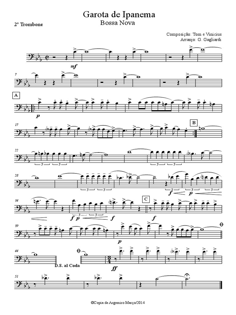 Garota de Ipanema (Q. de TB) .Mus - 2º Trombone | PDF | Musique jazz ...