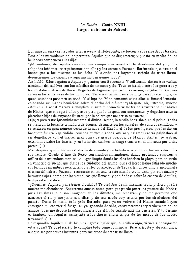 Homero Iliada Canto XXIII | PDF | Aquiles | Héctor