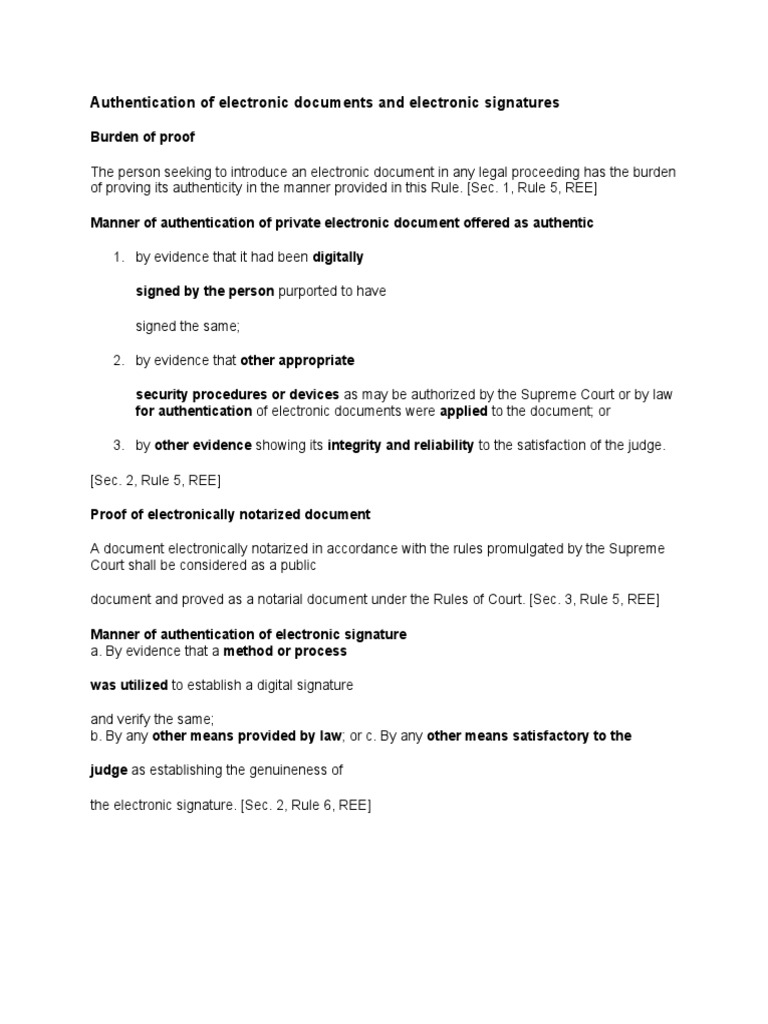 Authentication of Electronic Documents and Electronic Signatures | PDF ...