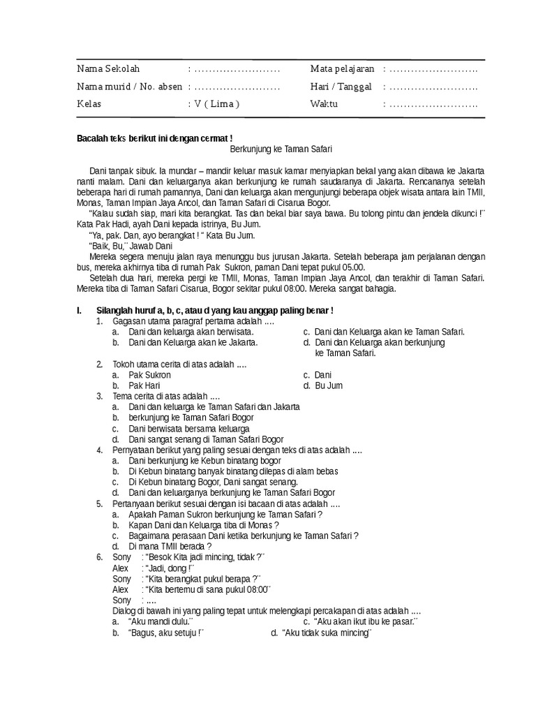 Soal TPM Bahasa Indonesia | PDF