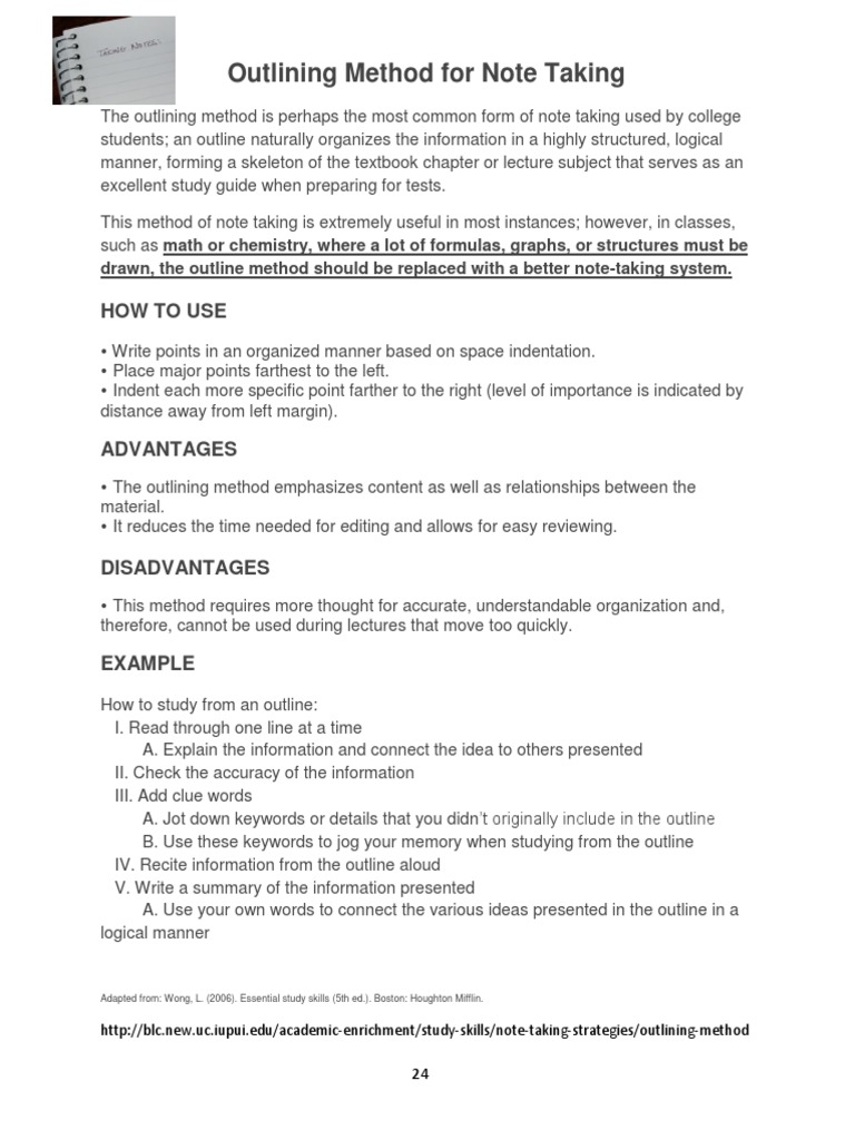 Outlining Method For Note Taking: How To Use | PDF