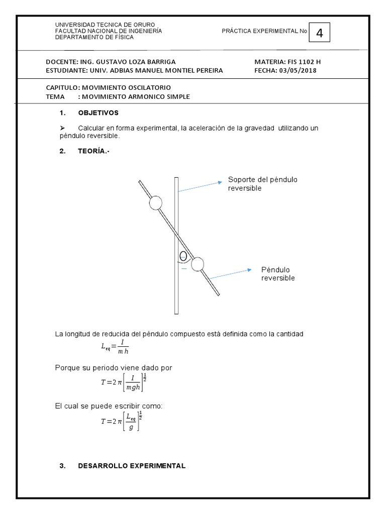 Lab. #4 Pendulo Reversible-1 | PDF | Péndulo | Almacen de energia