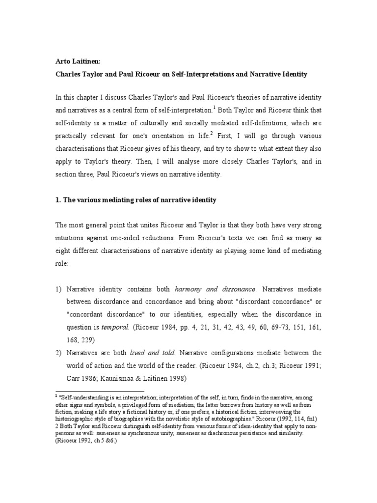 Charles Taylor and Paul Ricoeur On Self-Interpretations and Narrative ...