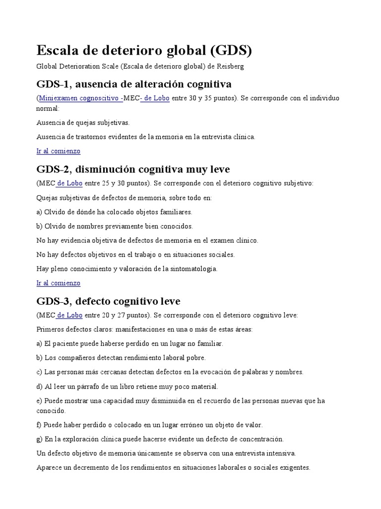 Escala de Deterioro Global. GDS Fase | PDF | Memoria | Ansiedad
