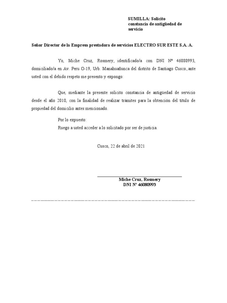 Solicitud - Electro Sur Este | PDF