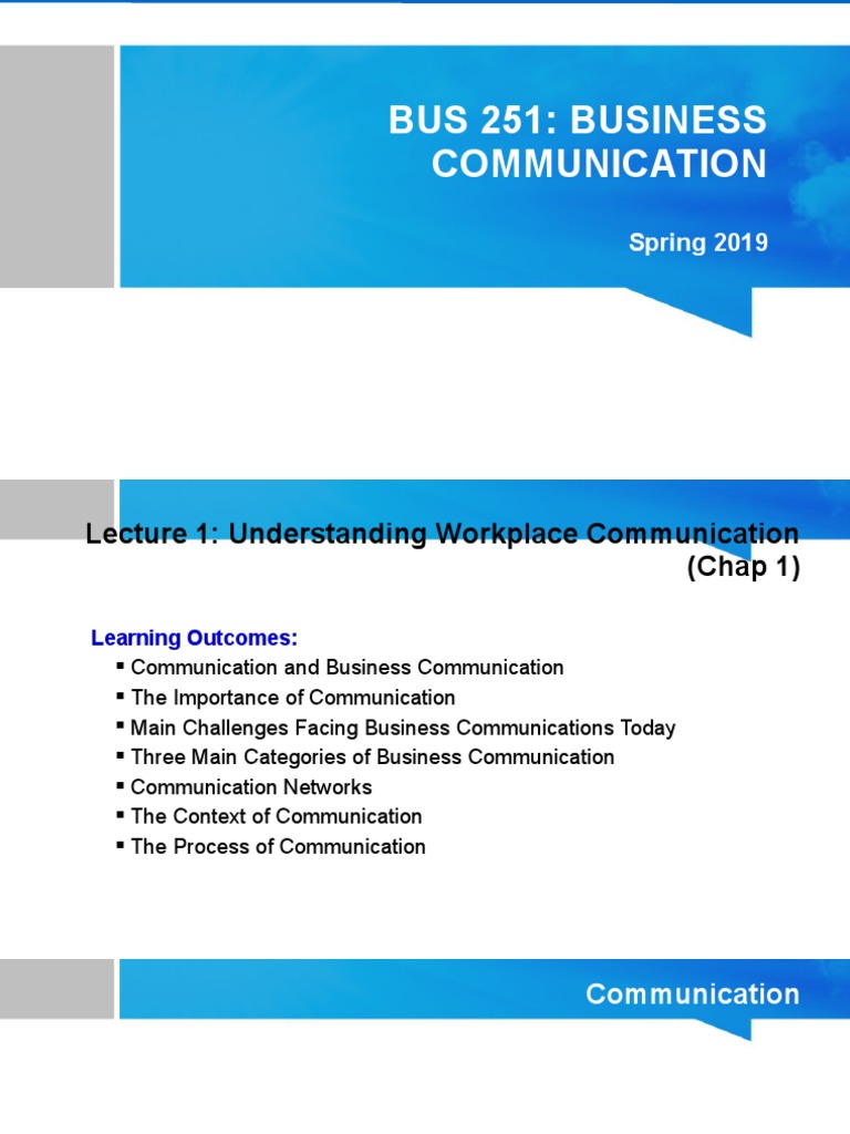 Bus 251: Business Communication: Spring 2019 | PDF | Communication ...