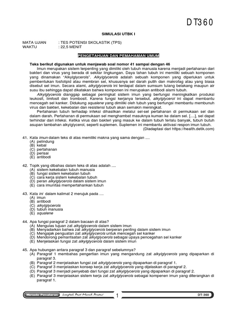 SOAL - DT360 - Simulasi UTBK 1 - PENGETAHUAN DAN PEMAHAMAN UMUM | PDF