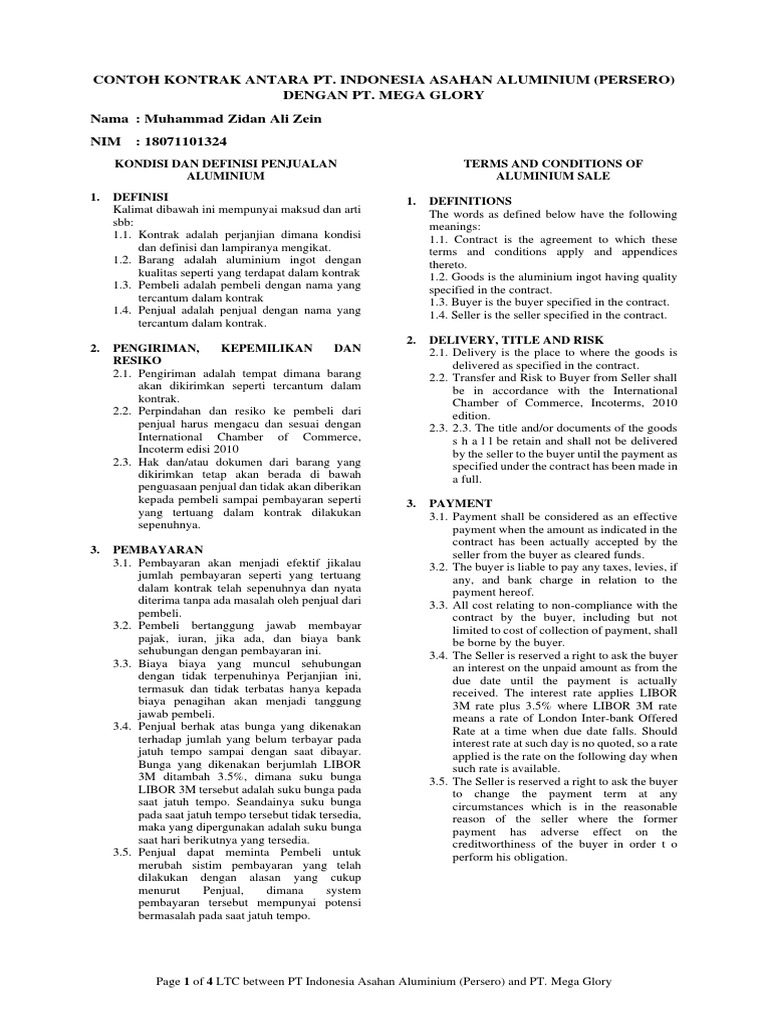 Zidan AZ. Contoh Kontrak Bisnis Internasional | PDF