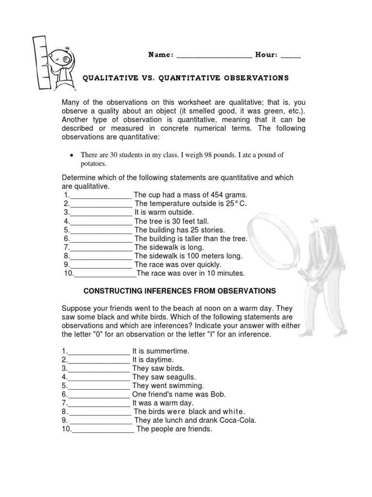 EXERCISES - Qualitative vs. Quantitative Observations WS | PDF