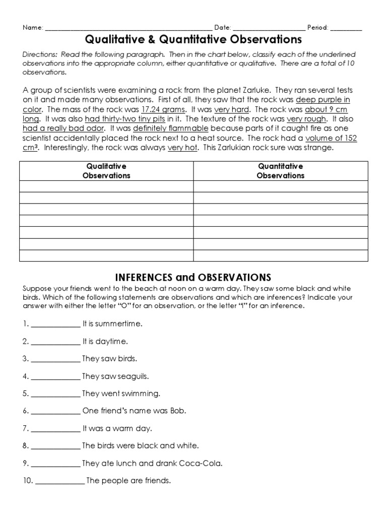 EXERCISES - Qualitative V Quantitative Worksheet | PDF | Nature