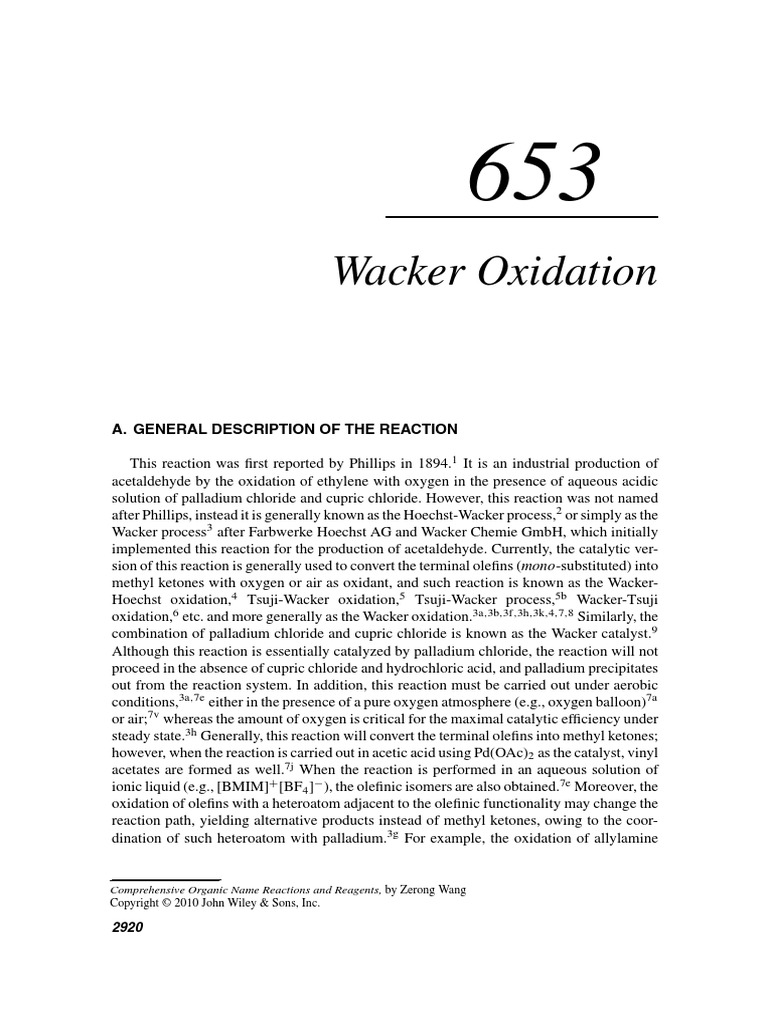 Wacker Oxidation: A. General Description of The Reaction | PDF ...