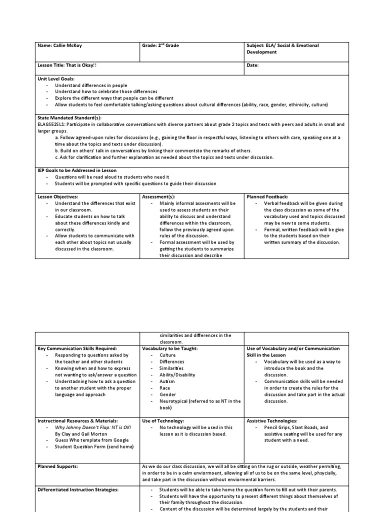 Book Lesson Plan 2 | PDF | Autism | Lesson Plan