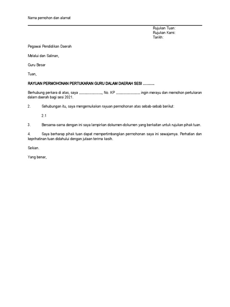 Surat Rayuan Untuk Pertukaran Sekolah | PDF