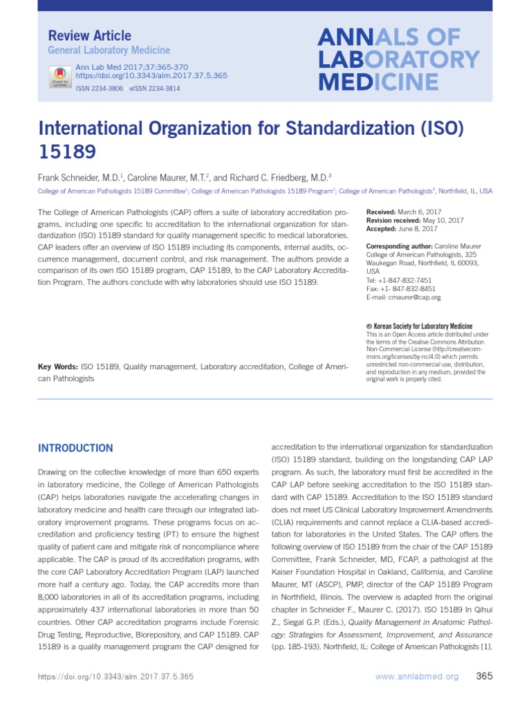 International Organization For Standardization (ISO) 15189: Review Article | PDF | Quality ...