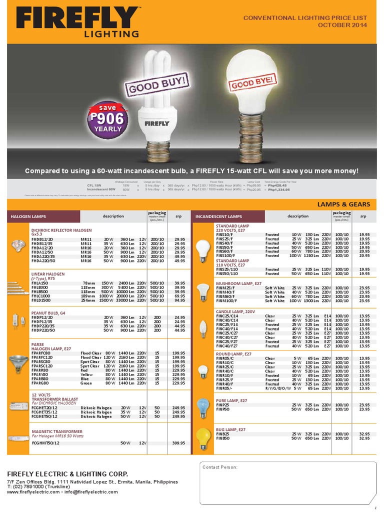 Firefly Conventional Lighting Price List OCT 2014 | PDF | Electrical ...