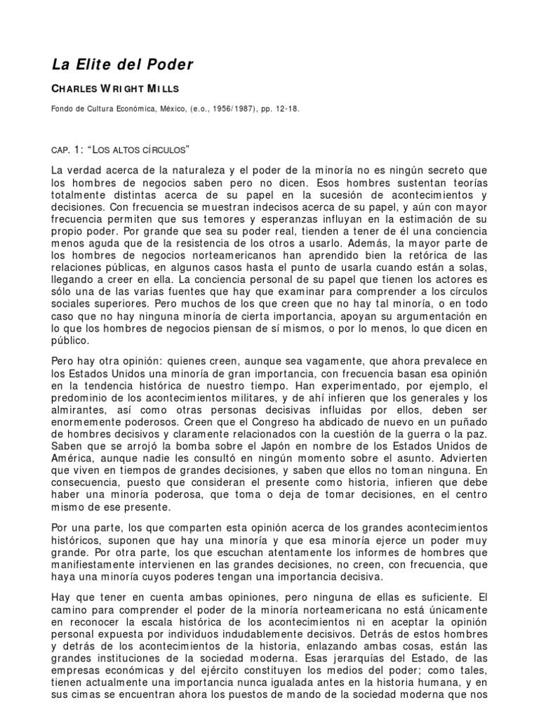 La Elite Del Poder | PDF | Institución | Poder (social y político)