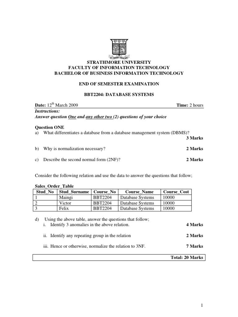 Database Systems Exam Questions Guide | PDF | Oracle Database ...