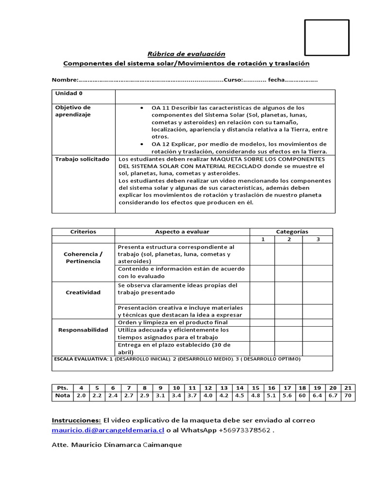 Rúbrica de evaluación maqueta-disertación | PDF | Sistema solar | Asteroide