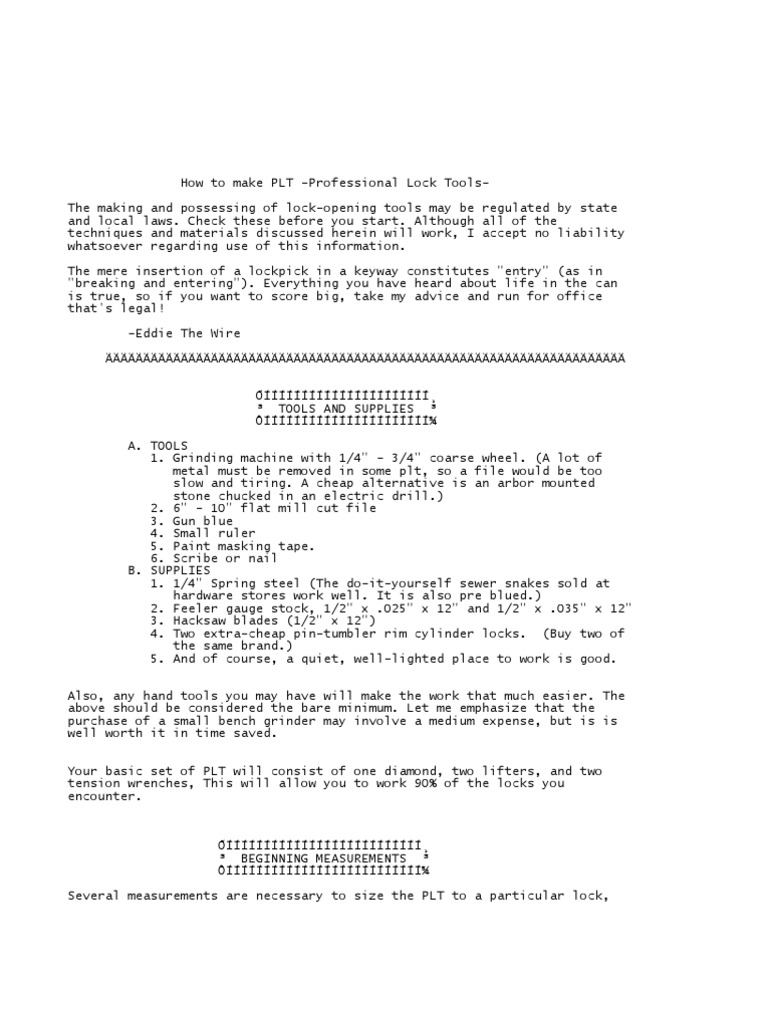 How To Make Professional Lock Pick Tools | PDF | Tools | Nature
