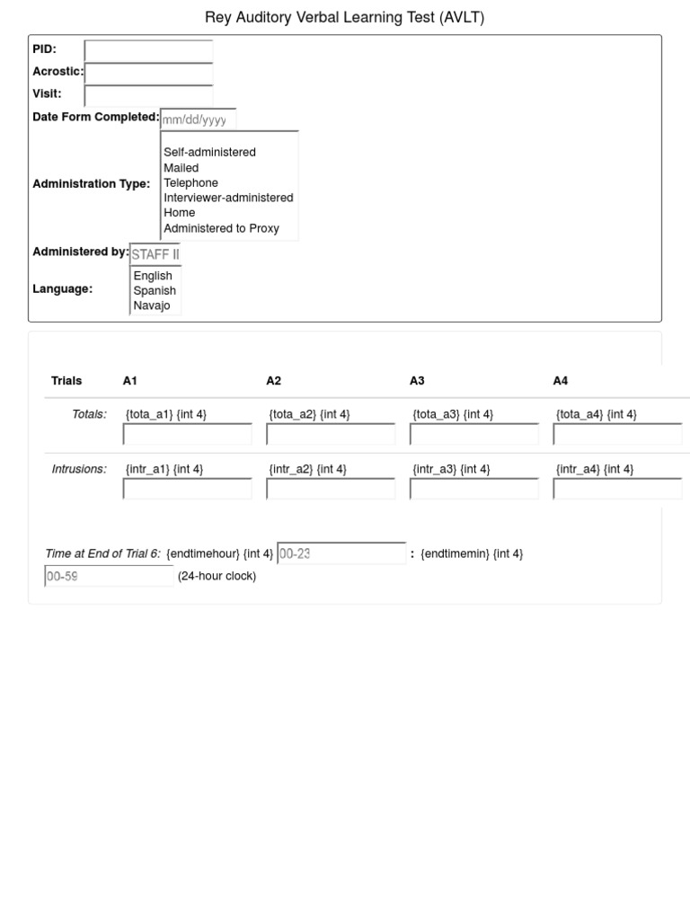 Rey Auditory Verbal Learning Test Guide | PDF | Cognitive Science ...