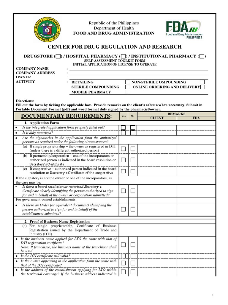 FDA Lto Checklist | PDF | Pharmacy | Franchising