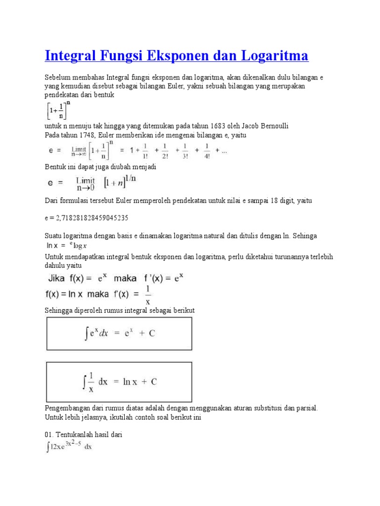 Integral Fungsi Eksponen Dan Logaritma | PDF