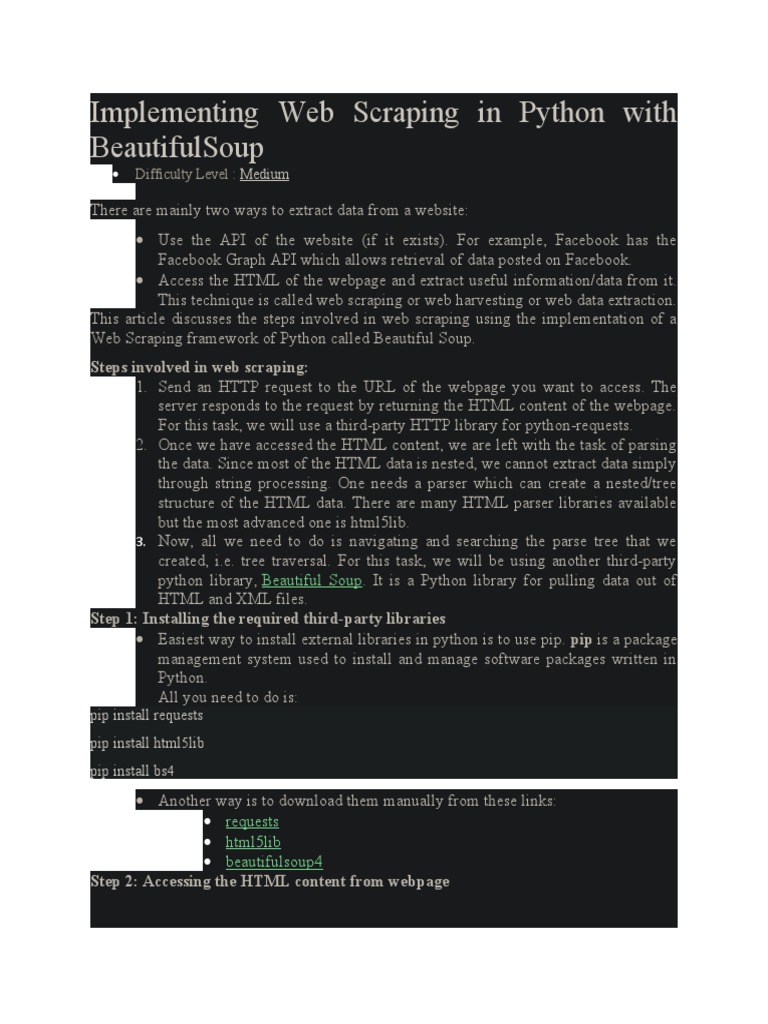 Implementing Web Scraping In Python With Beautifulsoup Pdf Html Element World Wide Web