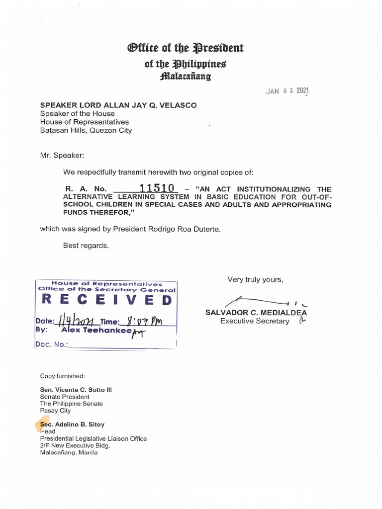 Ra 11510 Alternative Learning System Act | PDF