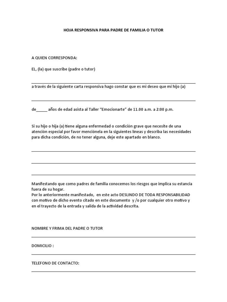 Hoja Responsiva para Padre de Familia o Tutor | PDF