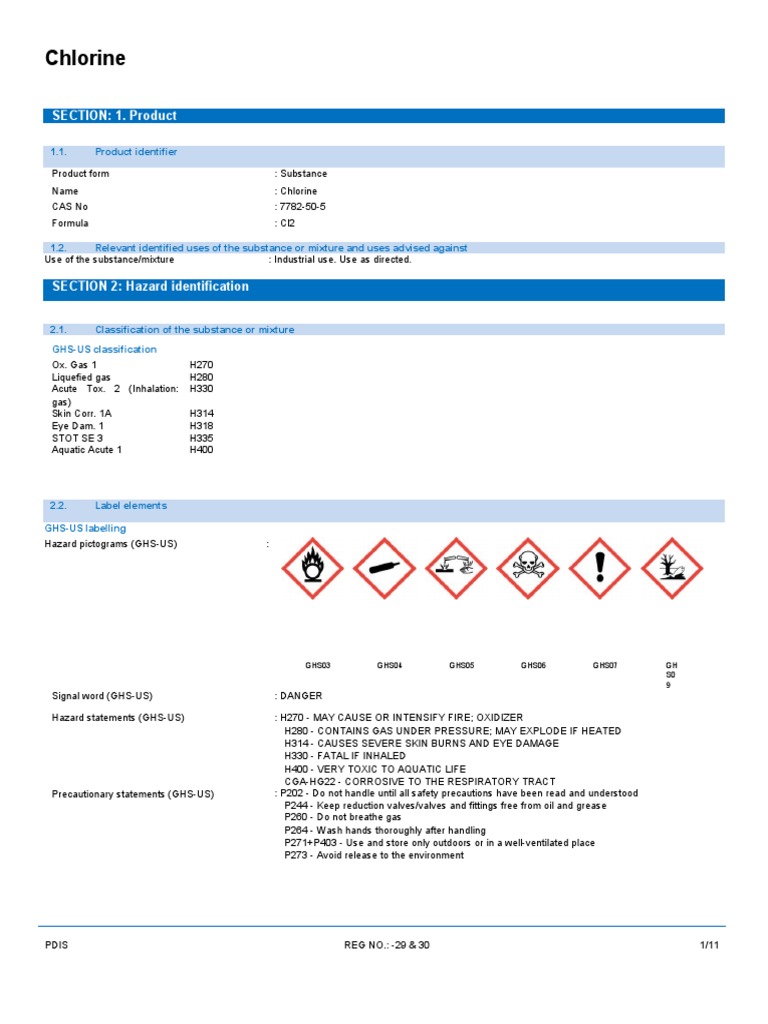 Chlorine Safety Data Sheet Overview | PDF | Firefighting | Fires