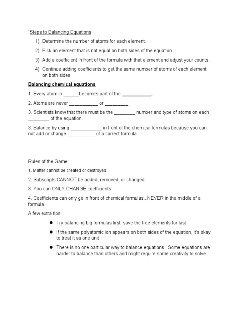 Steps To Balancing Equations | PDF