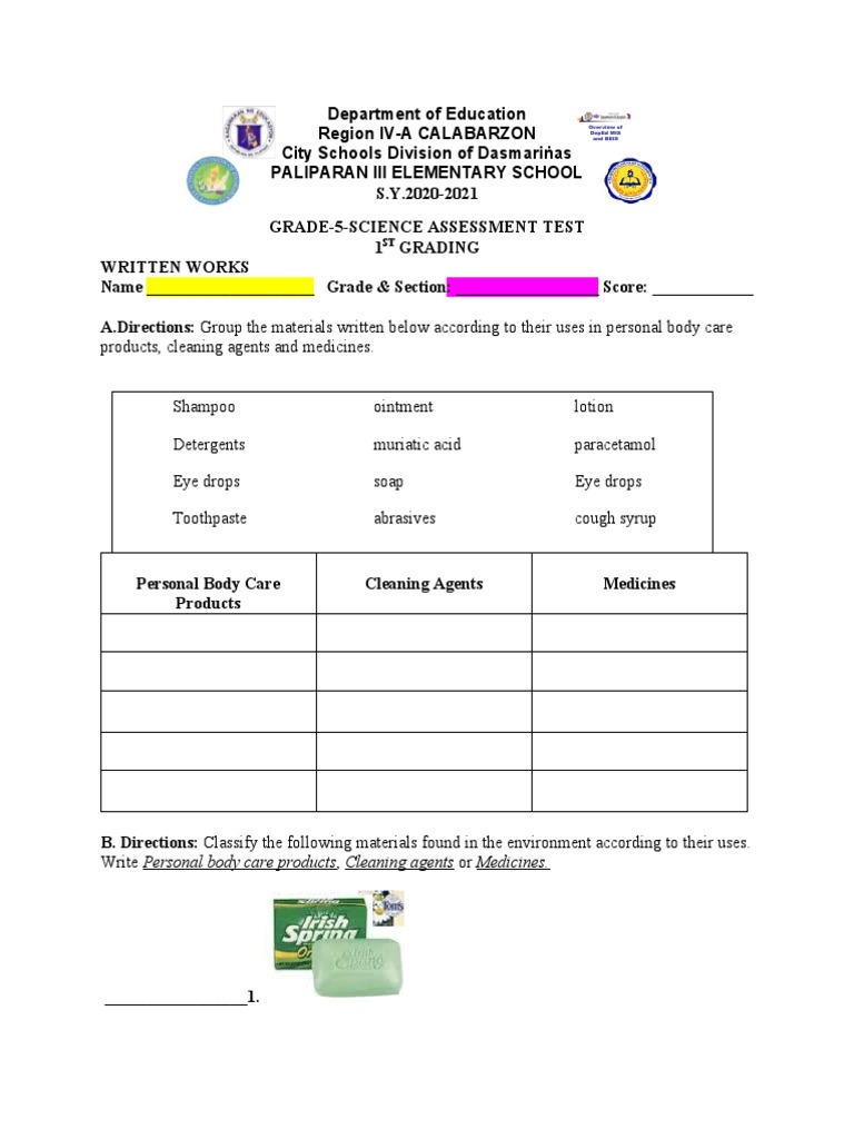 Assessment Test-Science-5 Written Works-Q1 | PDF | Chemistry | Physical ...