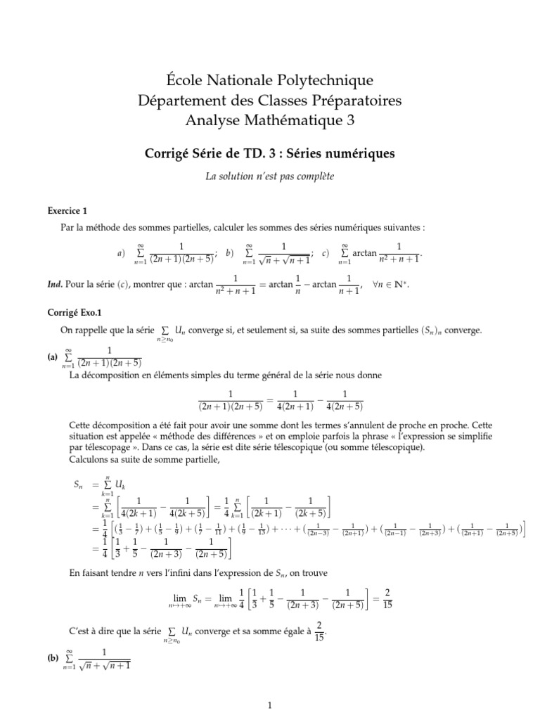 TD3 - Séries Numériques | PDF | Série (mathématiques) | Analyse mathématique