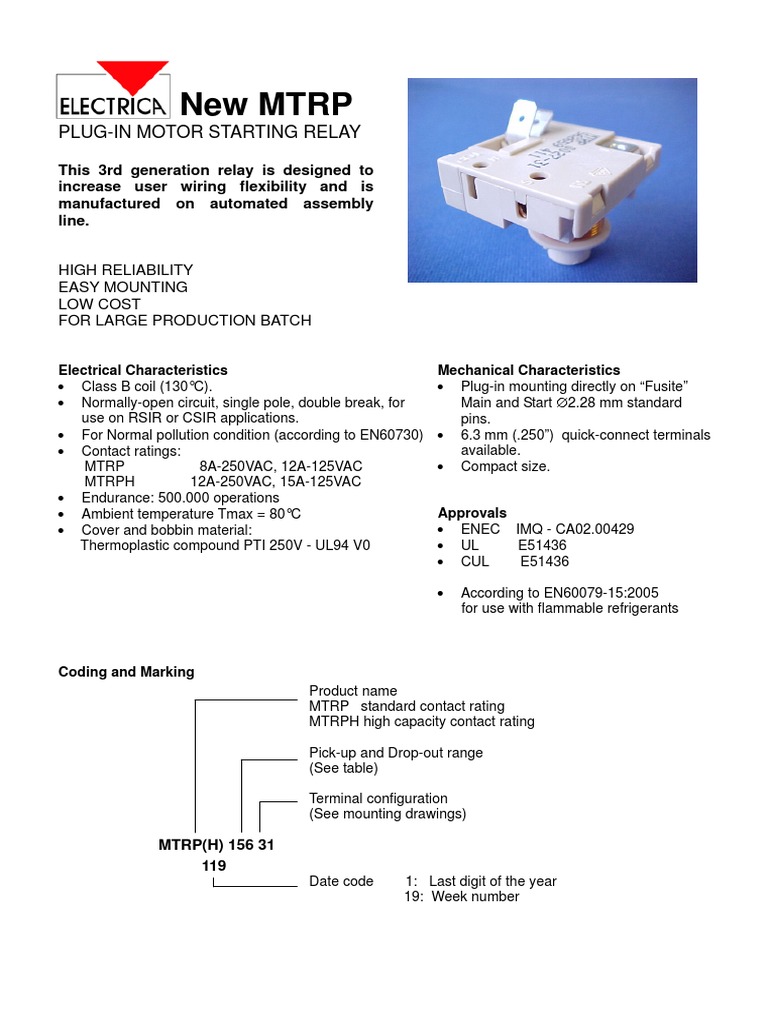New MTRP: Plug-In Motor Starting Relay | PDF | Relay | Machines