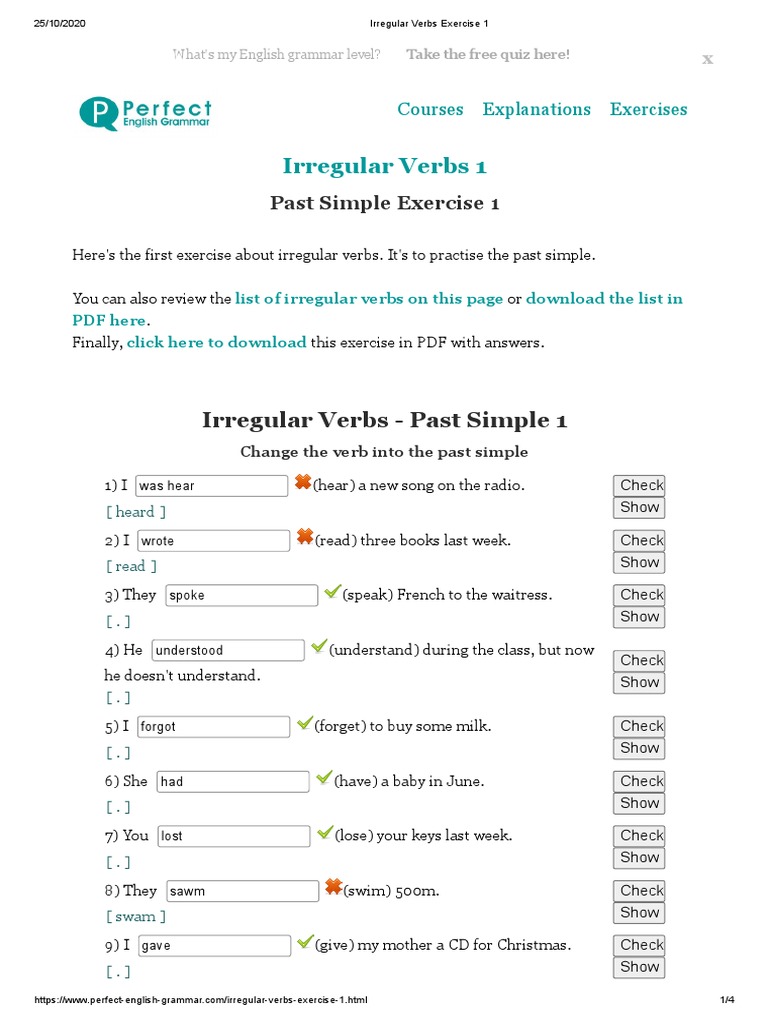 Irregular Verbs Exercise 1 | PDF | Morphology | Language Mechanics