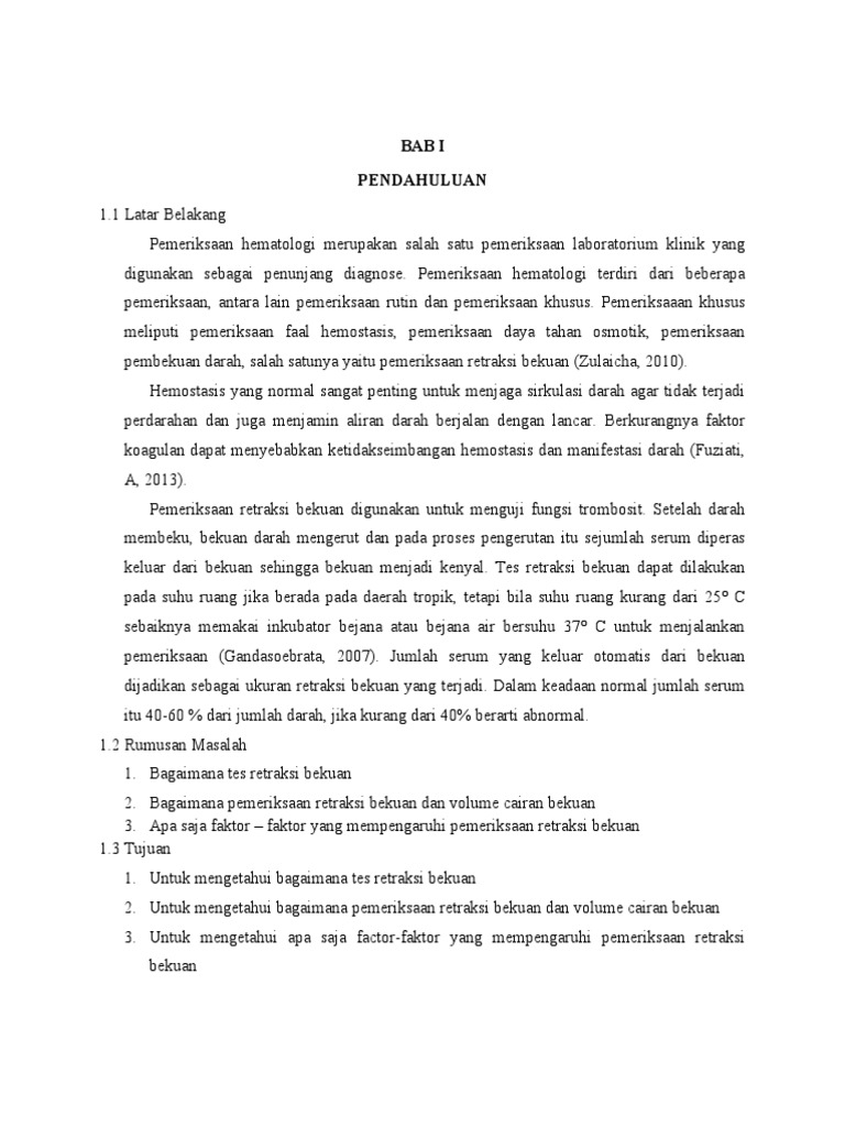 Pemeriksaan Retraksi Bekuan Darah | PDF | Sains & Matematika ...