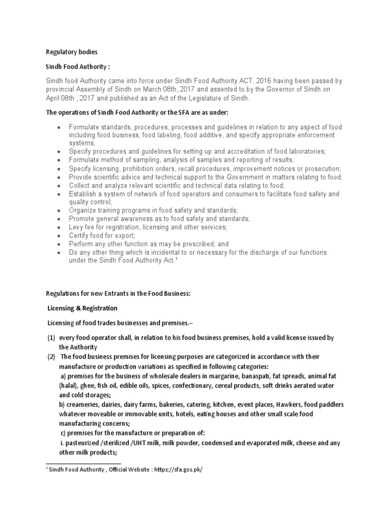 Licensing & Registration: Sindh Food Authority, Official Website: Https ...