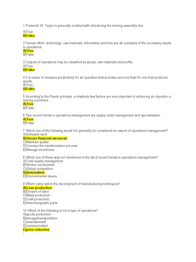 POM Exam: Operations Management Concepts | PDF | Supply Chain ...