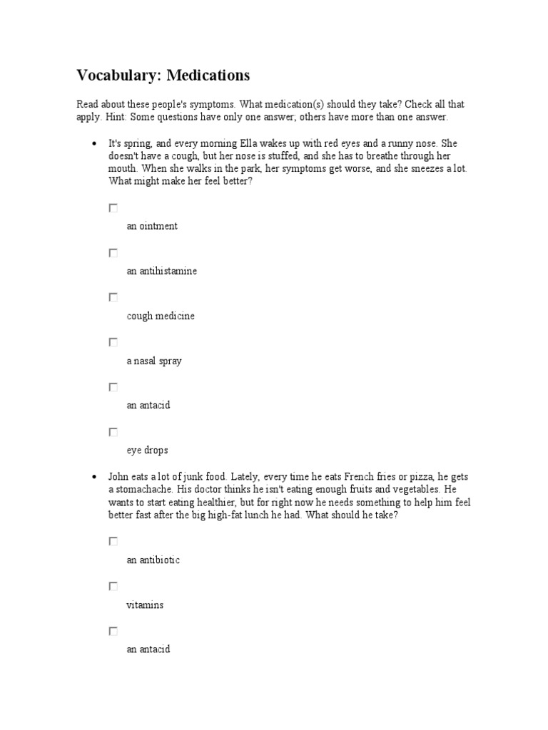 Vocabulary Medications | PDF