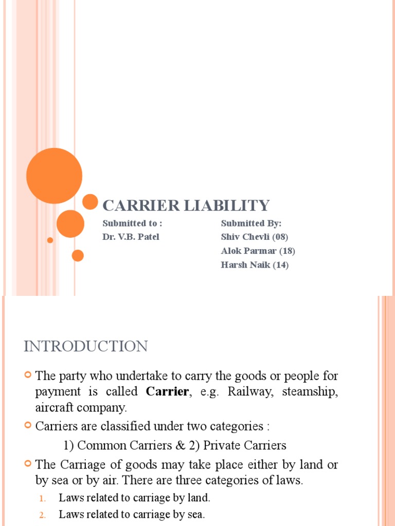 Carrier Liability Roll No 8,14,18 | PDF | Legal Liability | Common Carrier