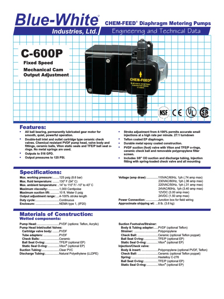 C 600P Datasheet | PDF | Valve | Pump