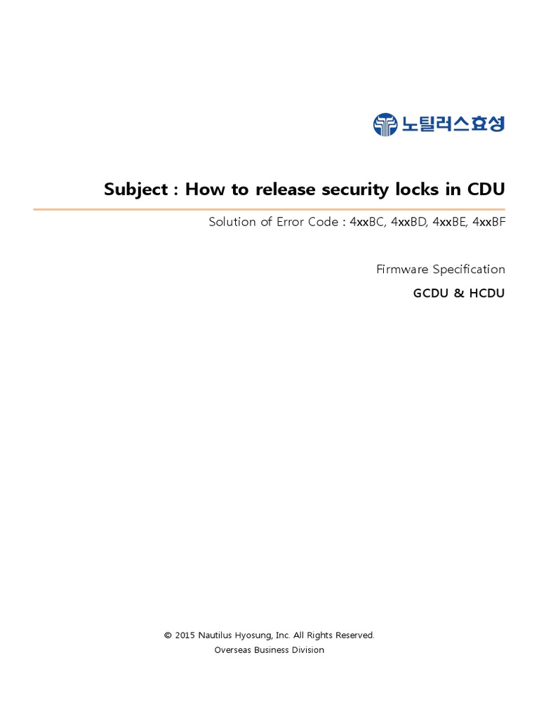 Subject: How To Release Security Locks in Cdu: Solution of Error Code ...