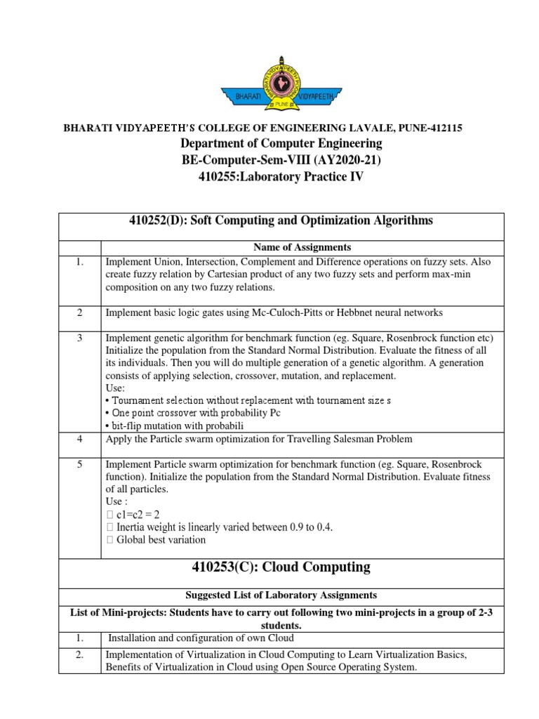 LP-IV-List of Lab Assignments AY2020-21 | PDF | Cloud Computing | Genetic Algorithm