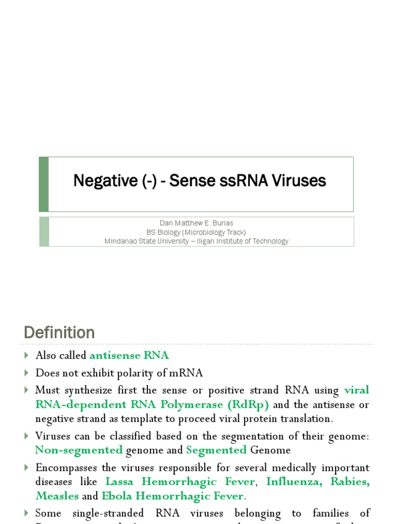 Negative (-) - Sense ssRNA Viruses | PDF | Sense (Molecular Biology ...