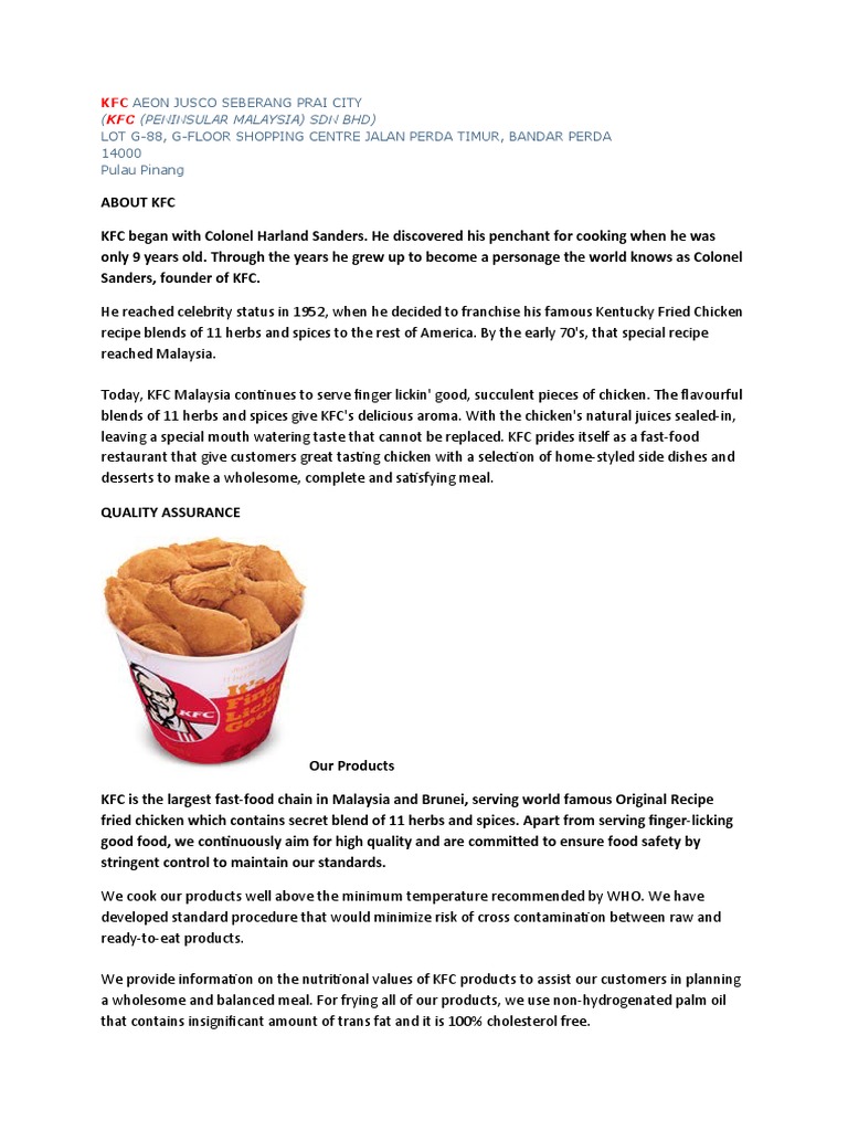 KFC AEON JUSCO SEBERANG PRAI CITY: About Our Restaurant, Products ...