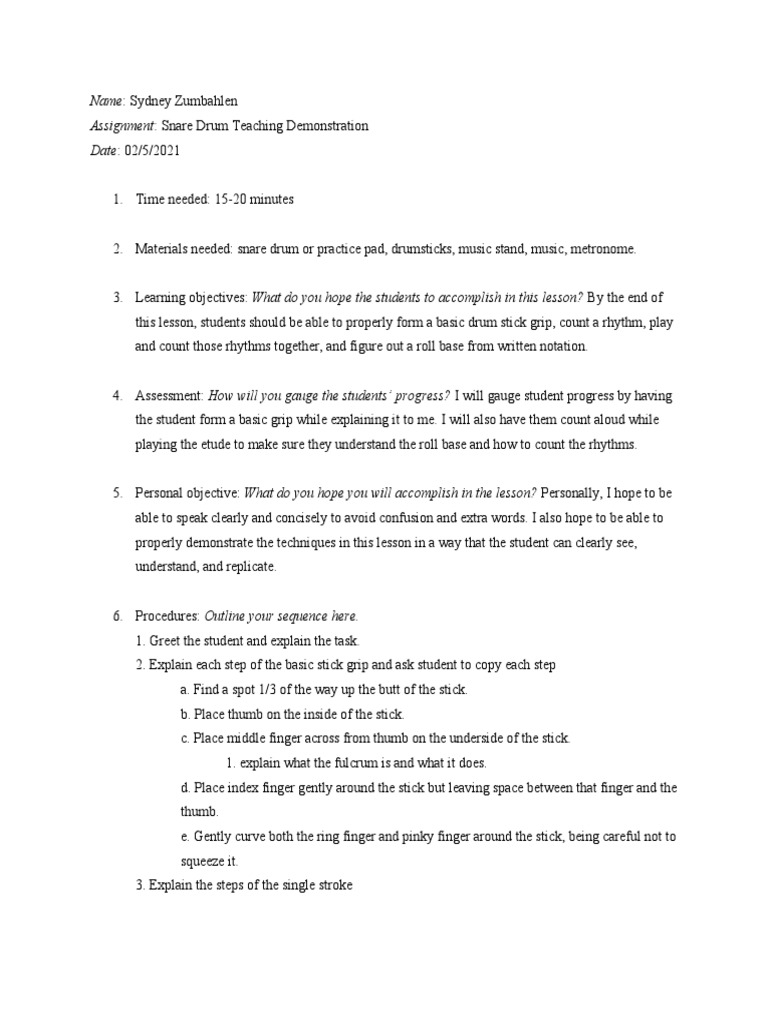 Lesson Plan For Teaching Exercise 1 | PDF | Rhythm | Entertainment ...