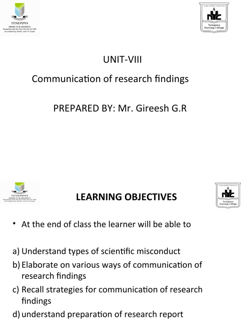 Unit Viii Communication Of Research Findings Pdf Thesis Cognition