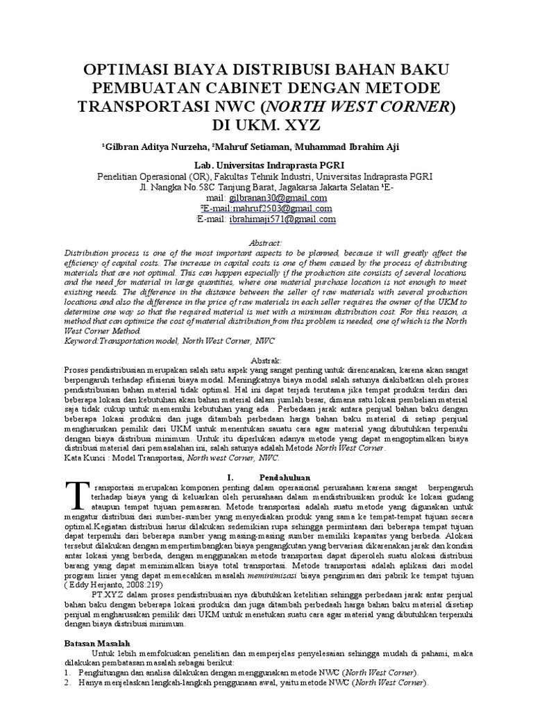 Gilbran - Mahruf - Muhammad - Metode Transportasi NWC (North West Corner) | PDF